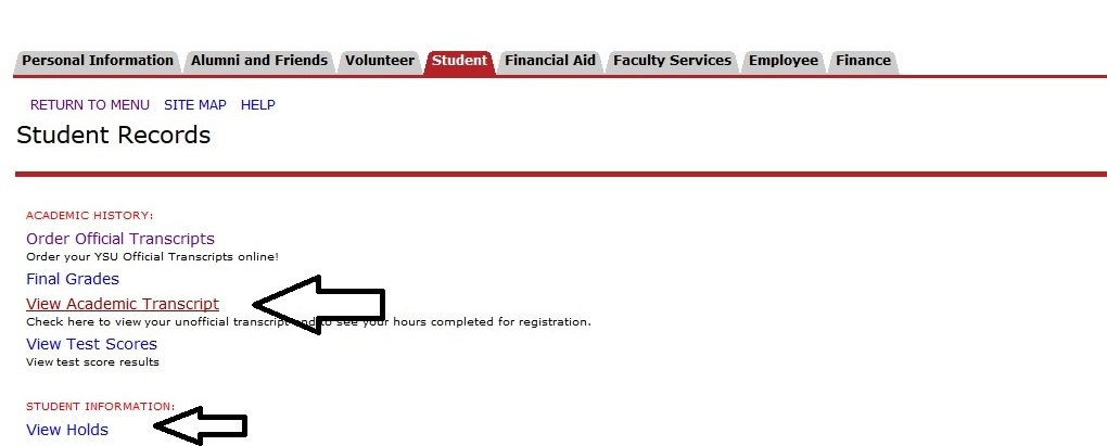 View Academic Transcript | YSU